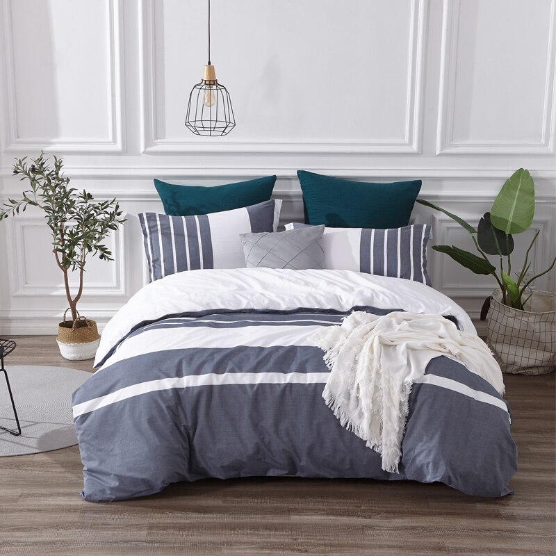 PHF Cotton Yarn Dyed Duvet Cover Set Navy White St... – Grandado