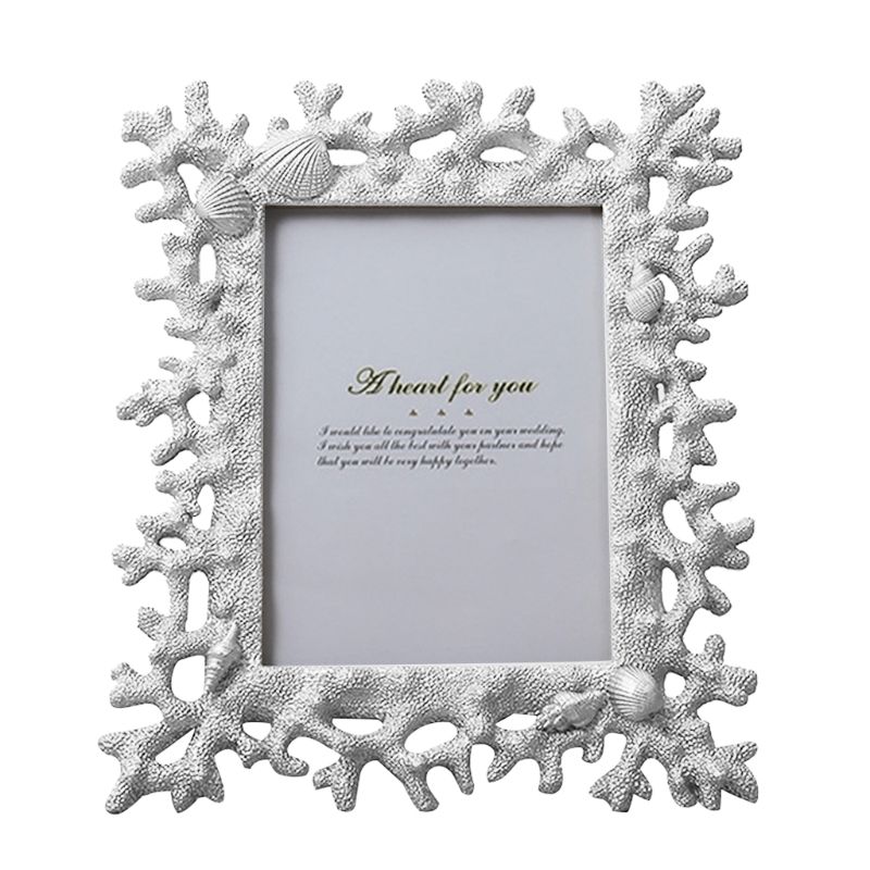 Resin Sea Coral Picture Frame, Back Easel Seashell... – Grandado