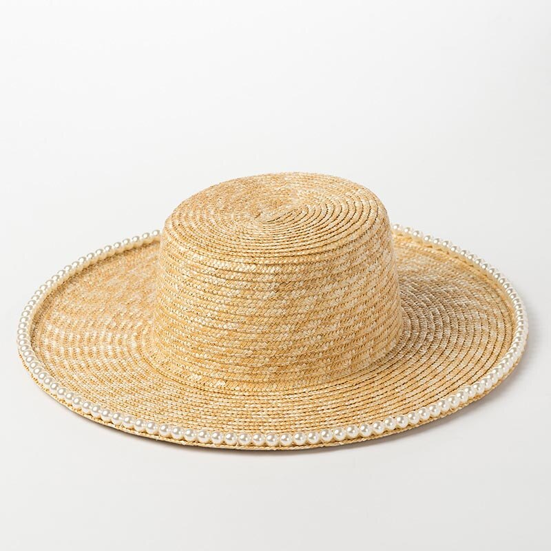 Classical Wheat Straw Hats Flat Top Wide Brim Boat... – Vicedeal