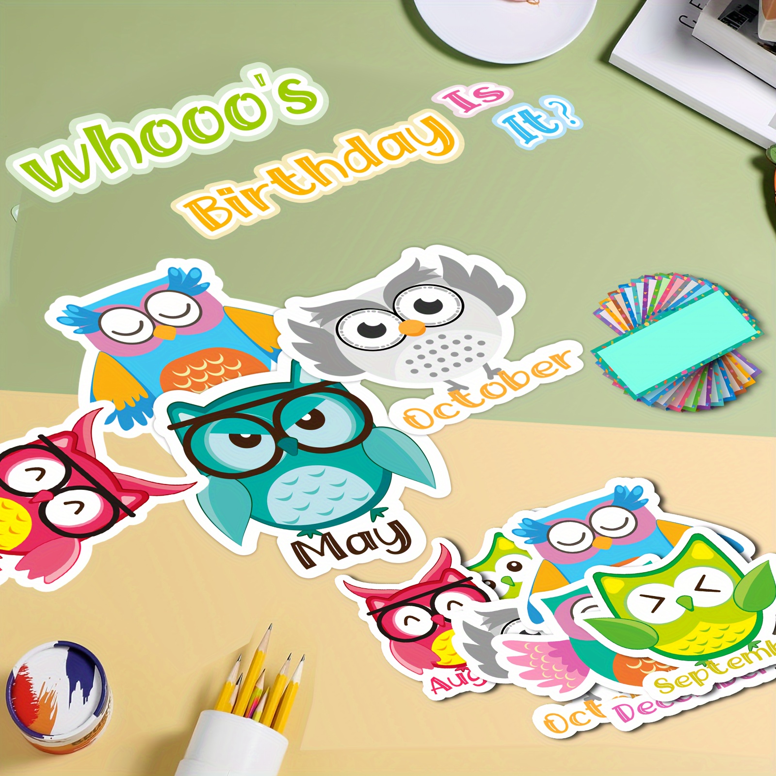 Happy Birthday Bulletin Board Set Owl Cutouts Birt... – Vicedeal