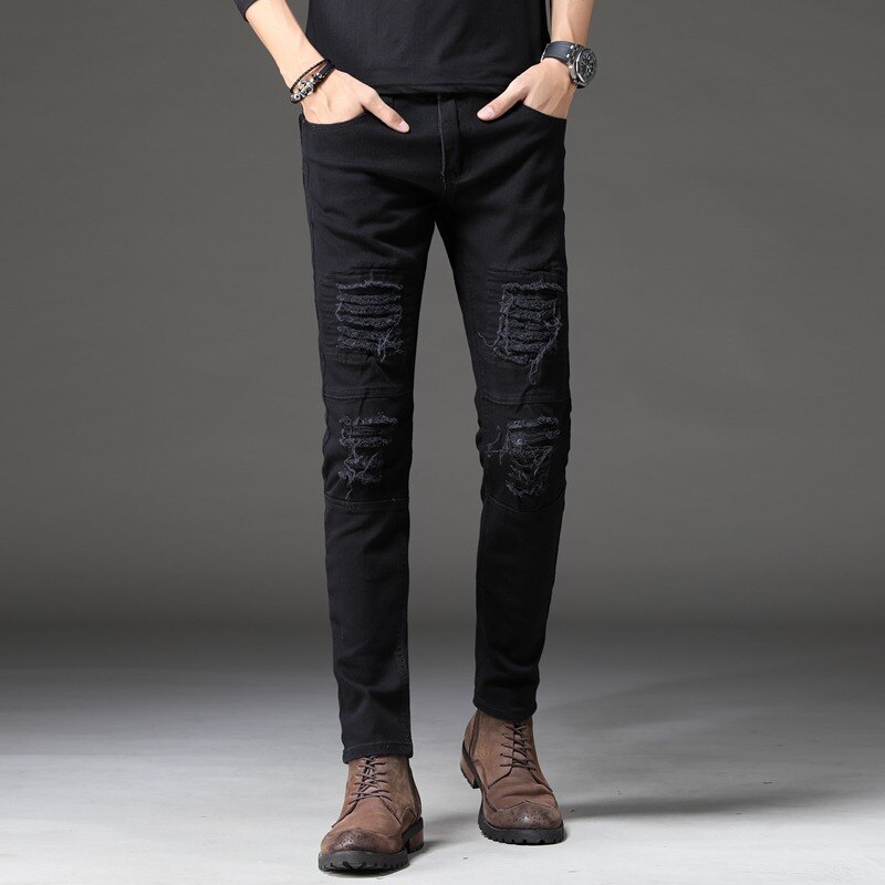 Skinny Ripped jeans slim black men tight hip-hop t... – Vicedeal