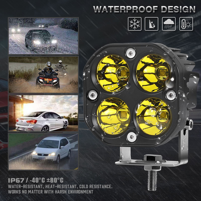 LED Work Light 3 Inch 40W 3500K Yellow Square spot... – Grandado