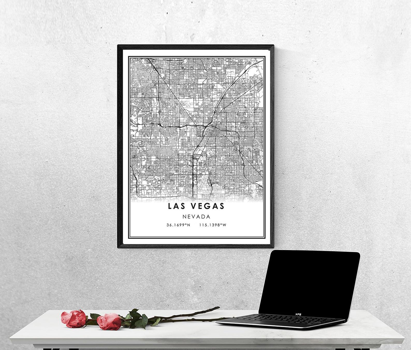 Las Vegas map print poster canvas | Las Vegas city... – Vicedeal