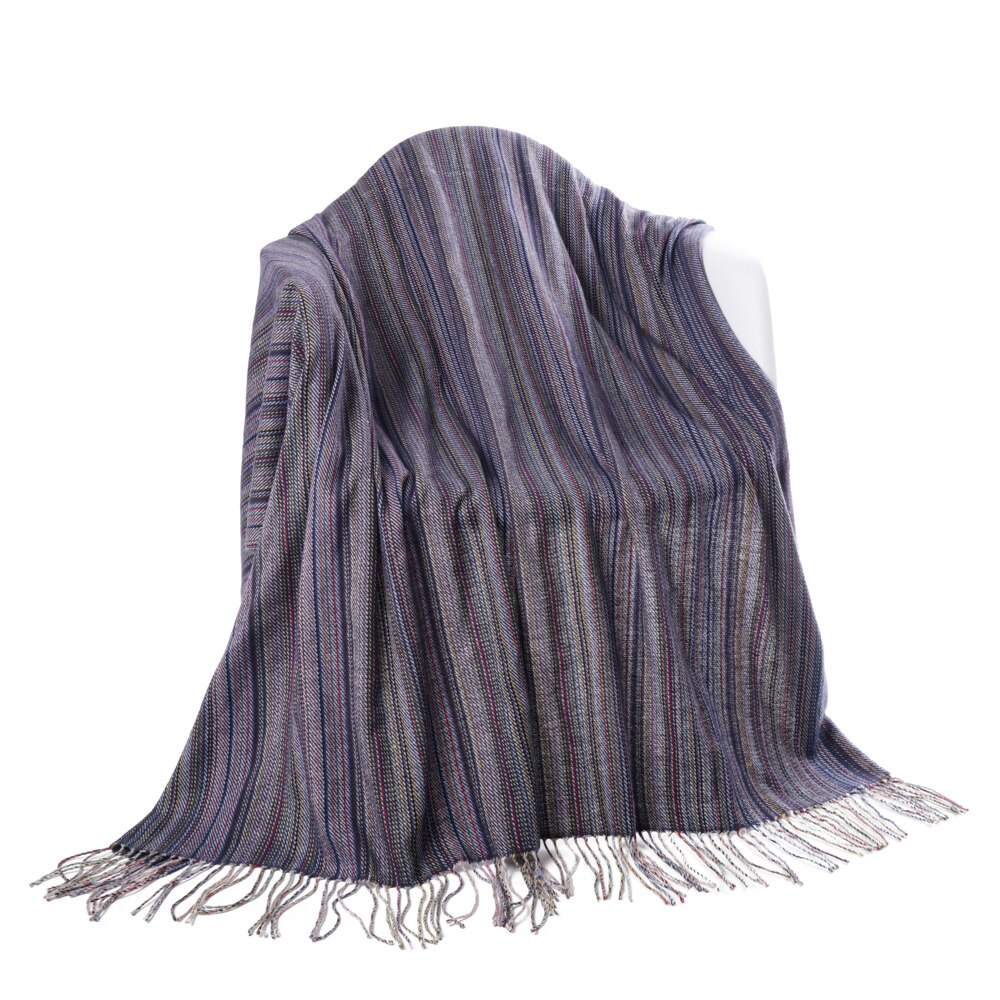 Decorative Striped Faux Cashmere Fringe Throw Blan... – Grandado