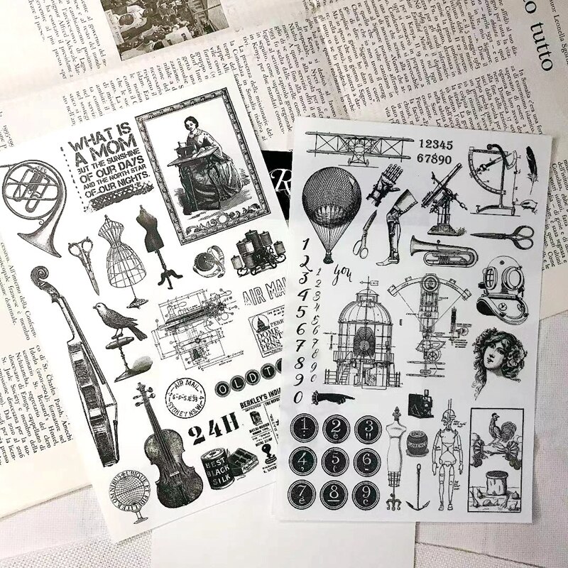 Vintage Wrijven Op Stickers Collage Retro Scrapboo... – Vicedeal