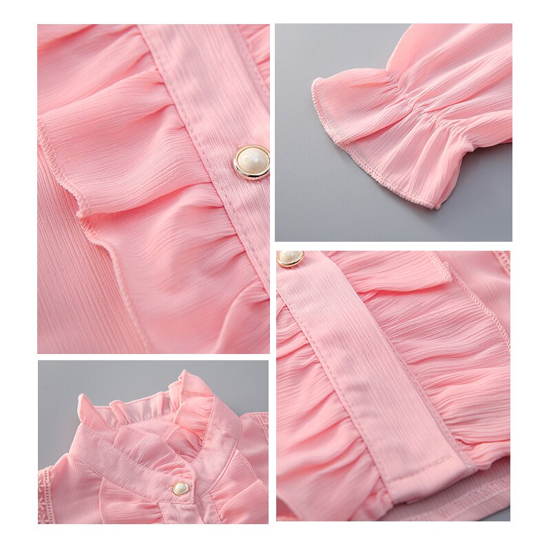 Girls Shirts Korean Ruffle Lace Chiffon Shirt Swee... – Vicedeal
