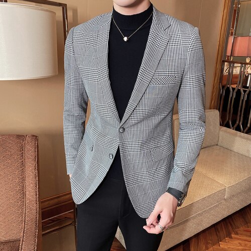 2022 Britse Stijl Mannen Blazer Jasje Plaid Casual... – Vicedeal