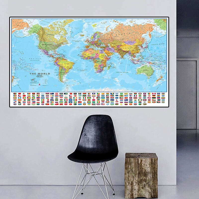 225*150cm The World Political Map with Flags Non-w... – Grandado