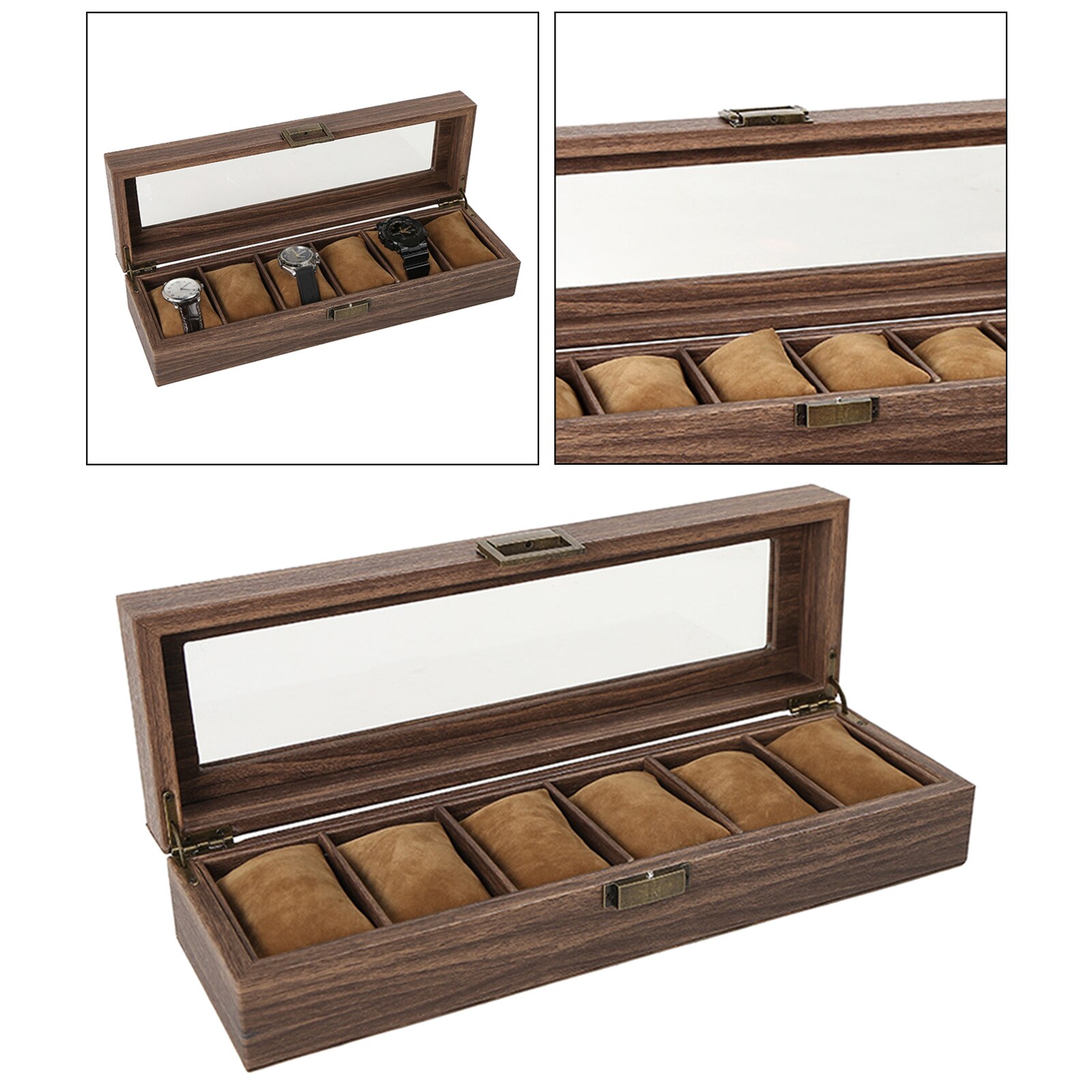 Wood Watch Box Organizer with Glass Display Top - ... – Grandado