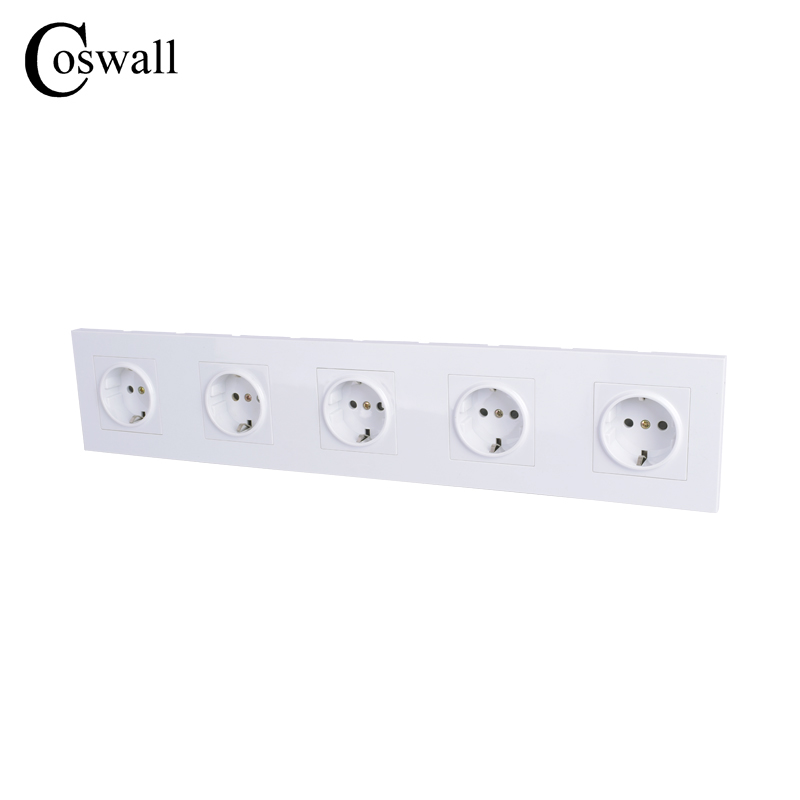 COSWALL 5 Gang Wall Power Socket Grounded 16A EU S... – Grandado