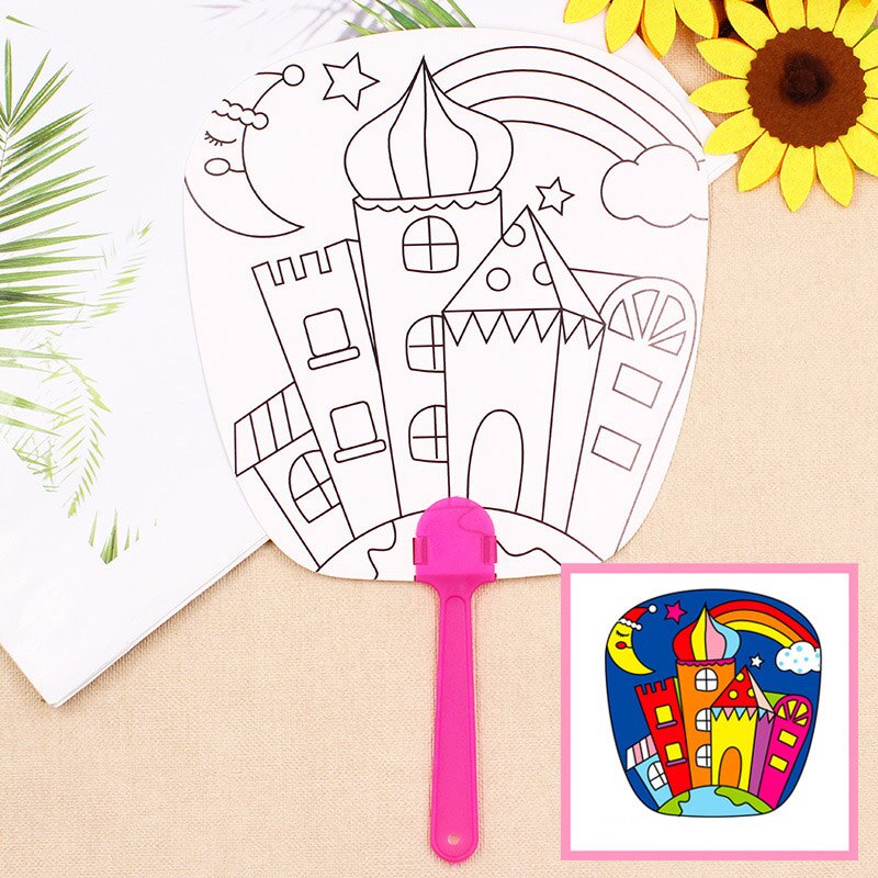 Kids Hand Paint Paper Fan Coloring Pictures Childr... – Vicedeal