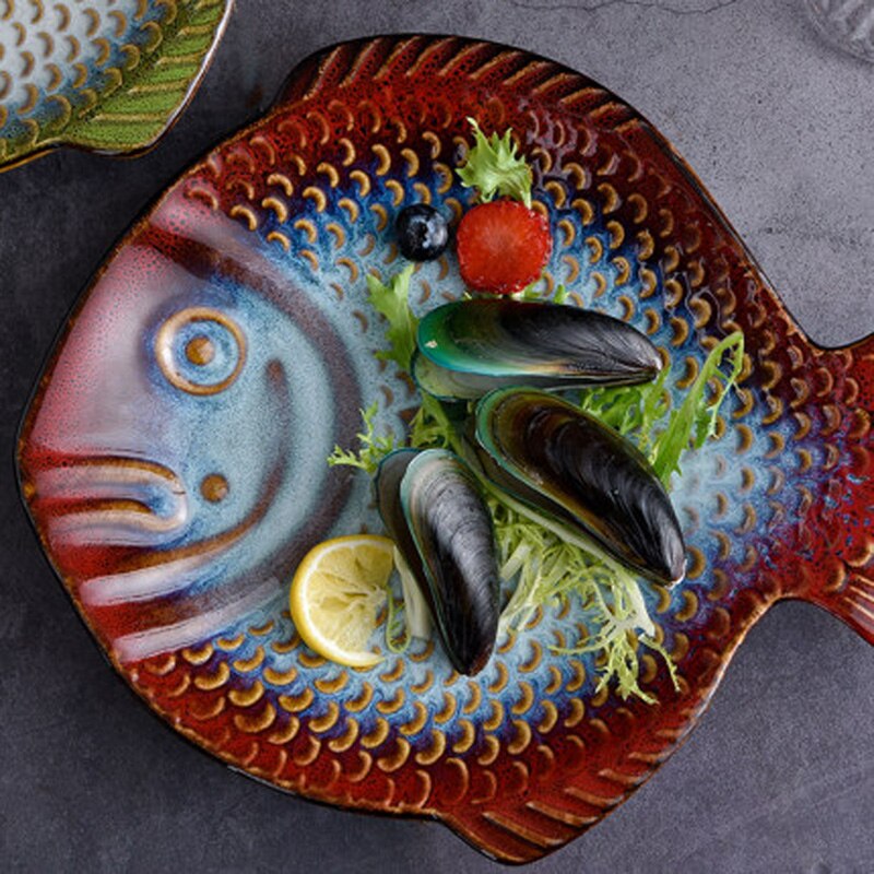 Japanese-style kiln turned ceramic steamed fish pl... – Grandado