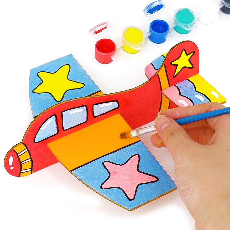 Blank wooden insert puzzle plane DIY toy model kin... – Grandado
