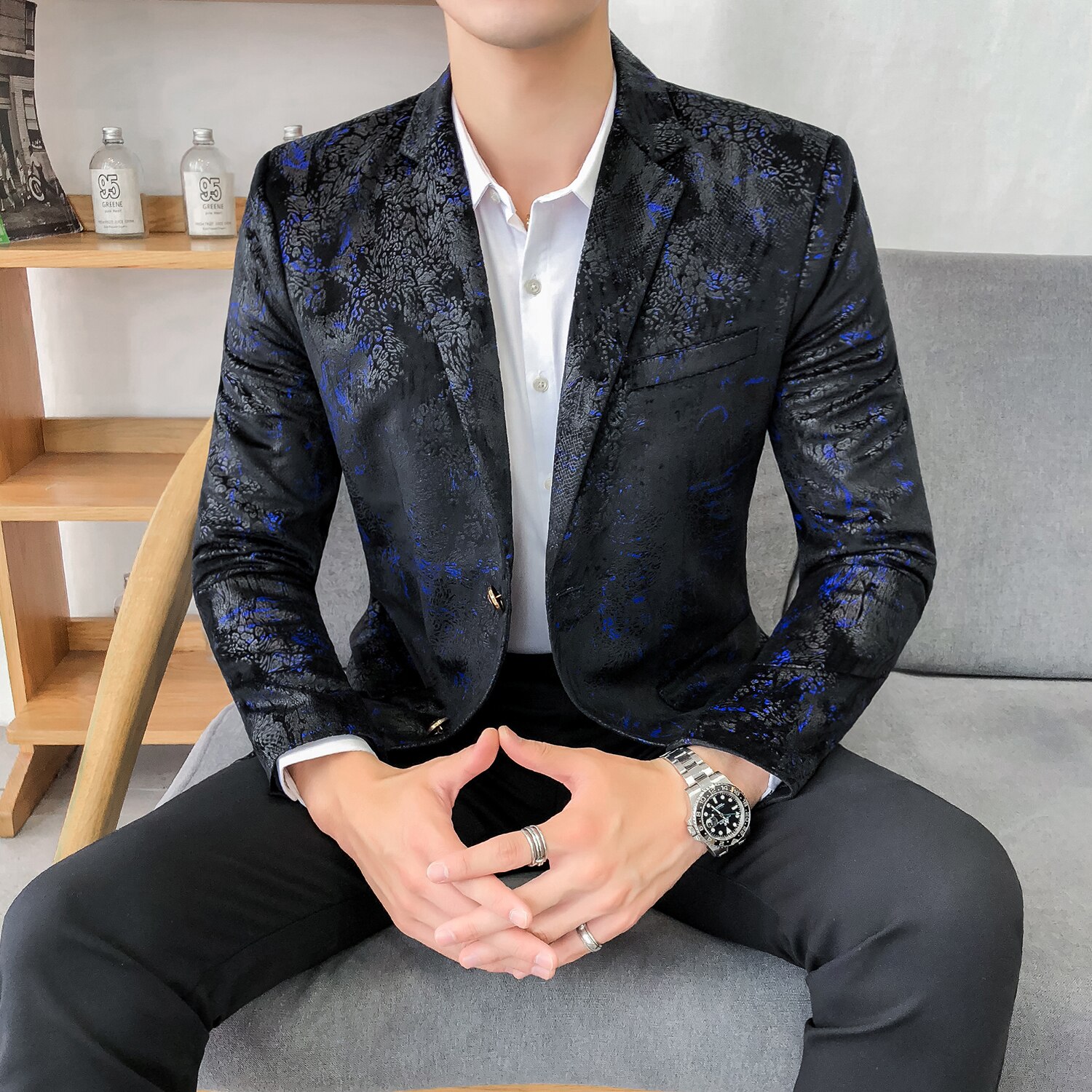 Men Blazer Luxury Lapel Print European American St... – Vicedeal