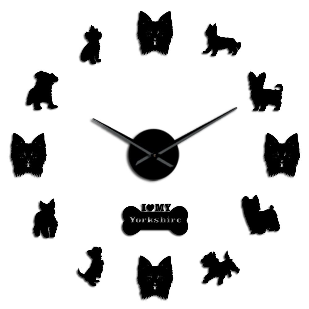 Yorkshire Terrier Mute Wall Clock With DIY Mirror ... – Vicedeal