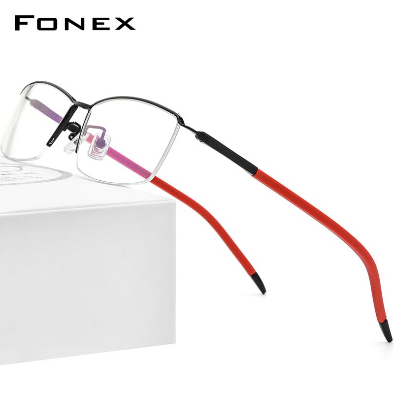 FONEX Pure Titanium Glasses Frame Men Half Square ... – Vicedeal