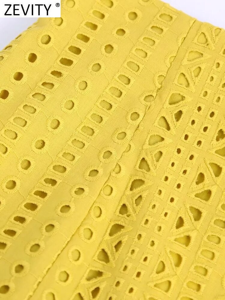 Zevity Women Hollow Out Embroidery Yellow Mini Ski... – Grandado