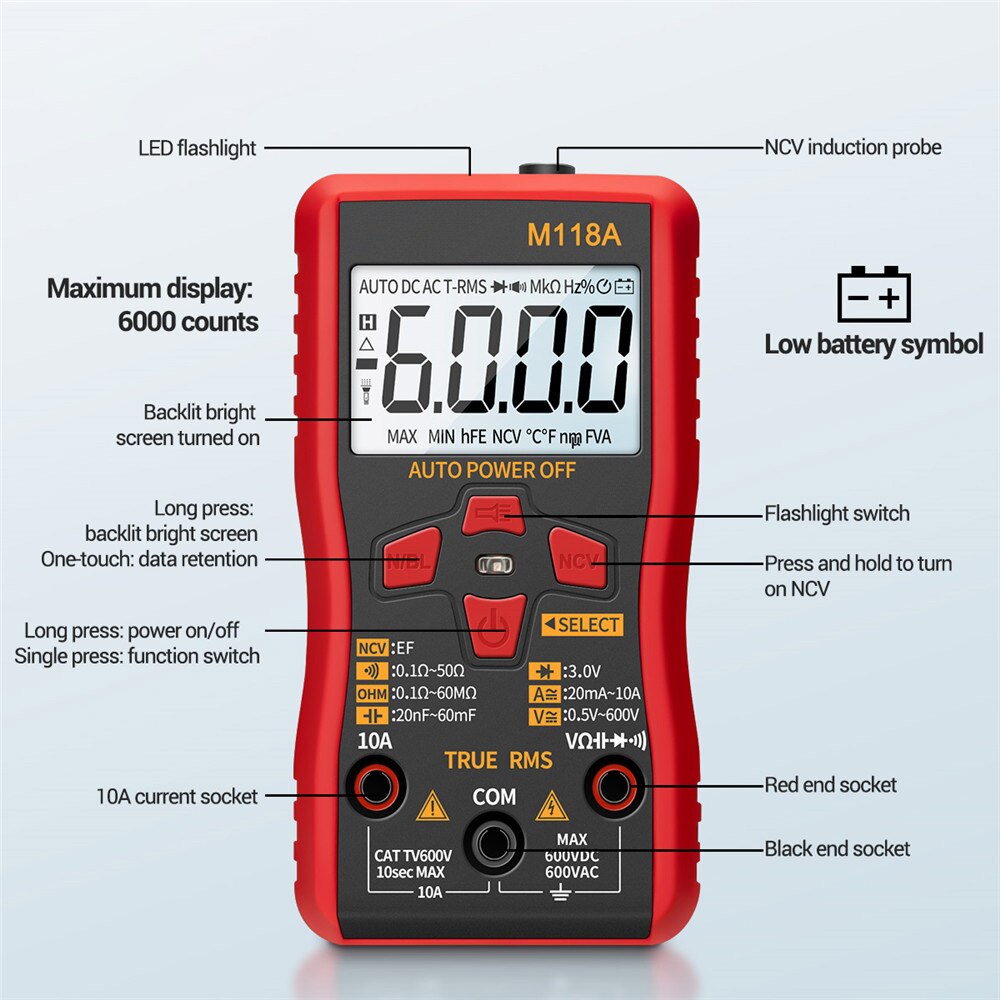 Digitale Multimeter Smart Tester Mini M118A Met Nc... – Vicedeal