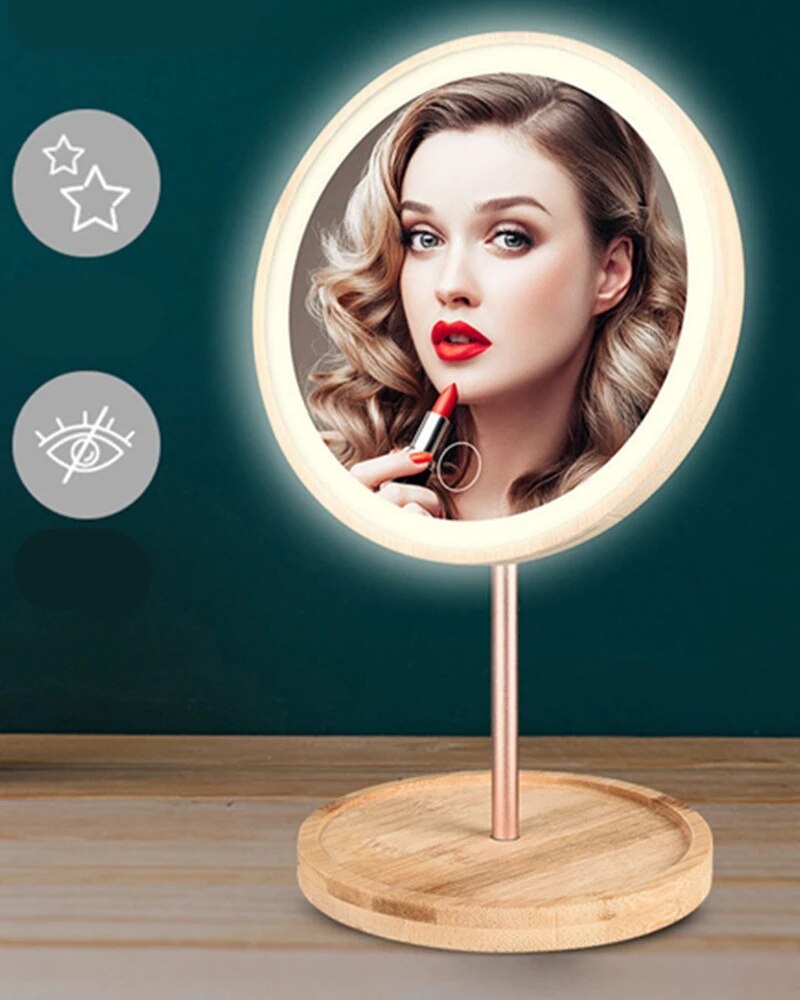 Wooden Table Top Rotating Stand Makeup Mirror With... – Grandado