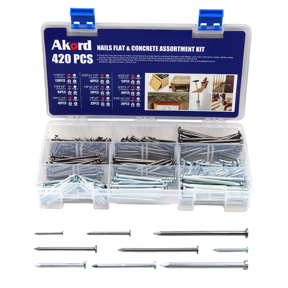 AKORD 420PCS Flat Nails Concrete Nails for Furnitu... – Grandado