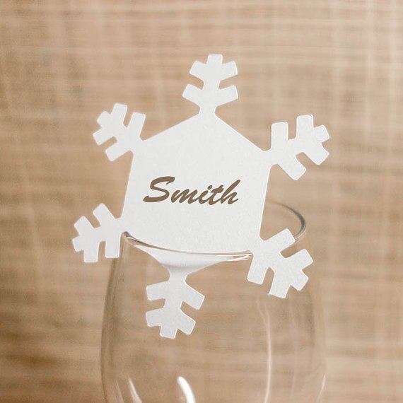 Snowflake Place Cards Table Marker Wine Glass Name... – Grandado