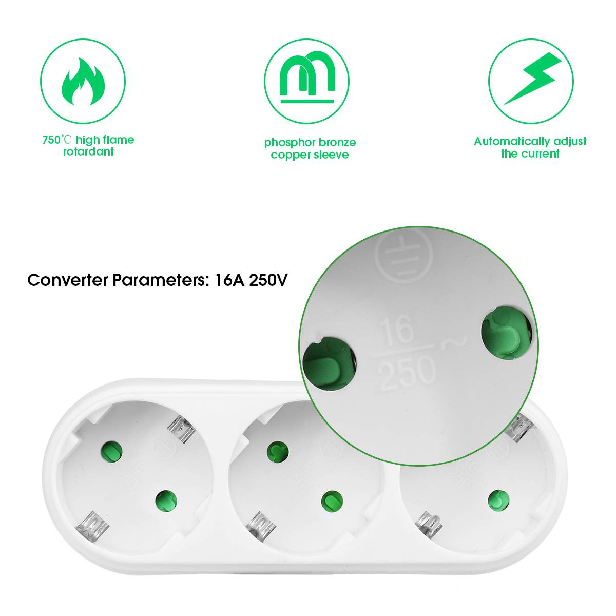 1-2pcs 3500W 250V 16A EU Plug Socket With 3 Outlet... – Grandado