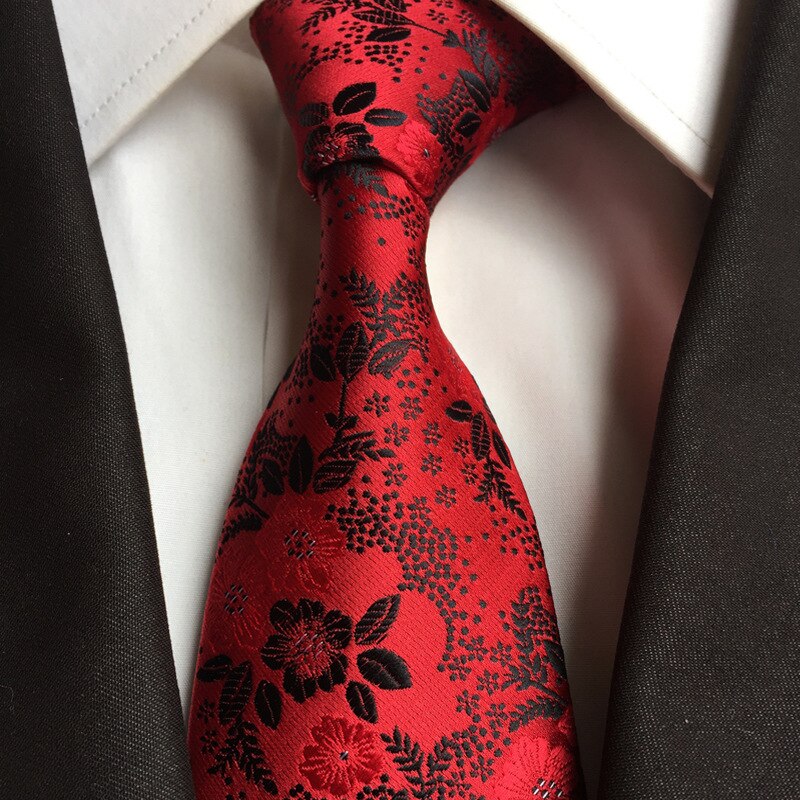 Red Flower Pattern Mens Tie Jacquard Silk Ties Flo... – Grandado