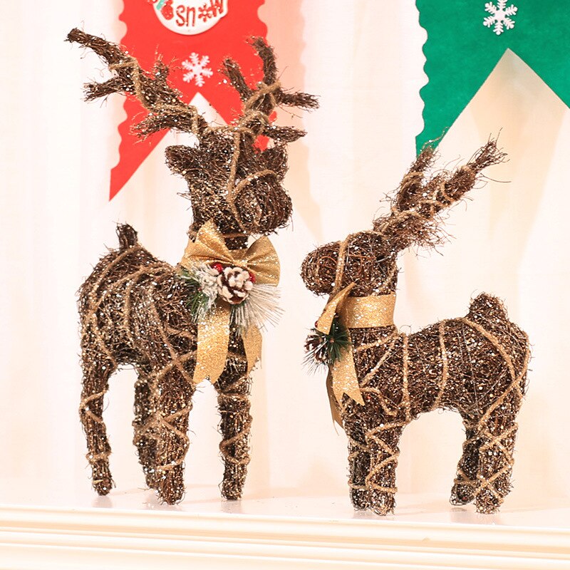 Christmas Flax Silk Champagne Color Retro Deer Rei... – Vicedeal