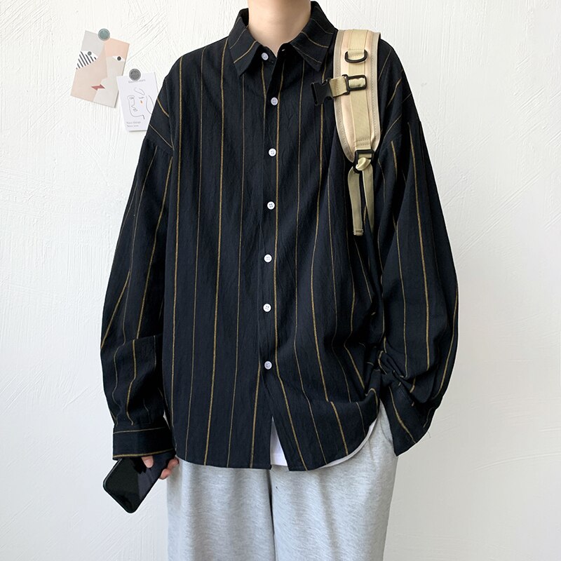 Mannen Shirts Panelled Gestreepte Harajuku Baggy O... – Grandado