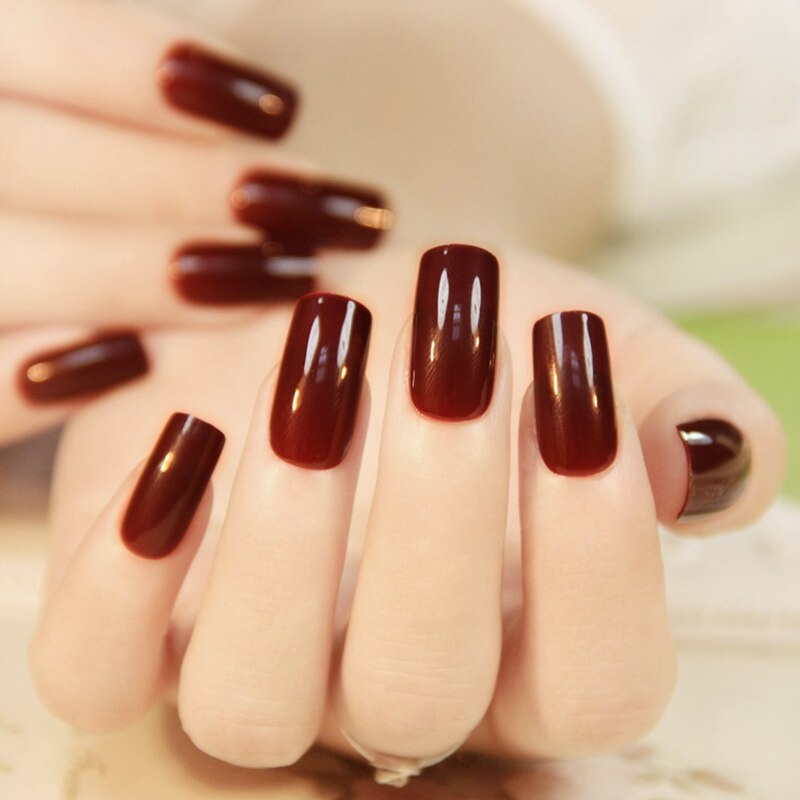 24pcs Flat Curved False Nails Darken Wine Red Nail... – Grandado