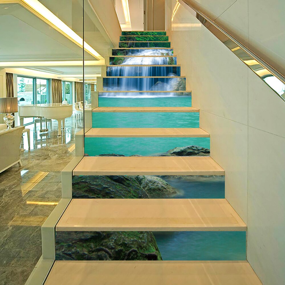 Mountain Spring Waterfall Staircase Sticker For To... – Grandado