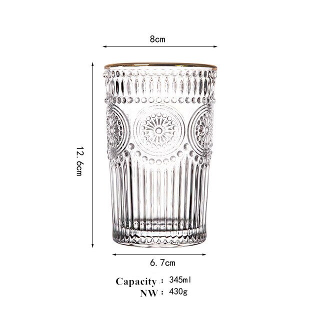 9/12OZ Classic European Embossed with gold rim Gla... – Vicedeal