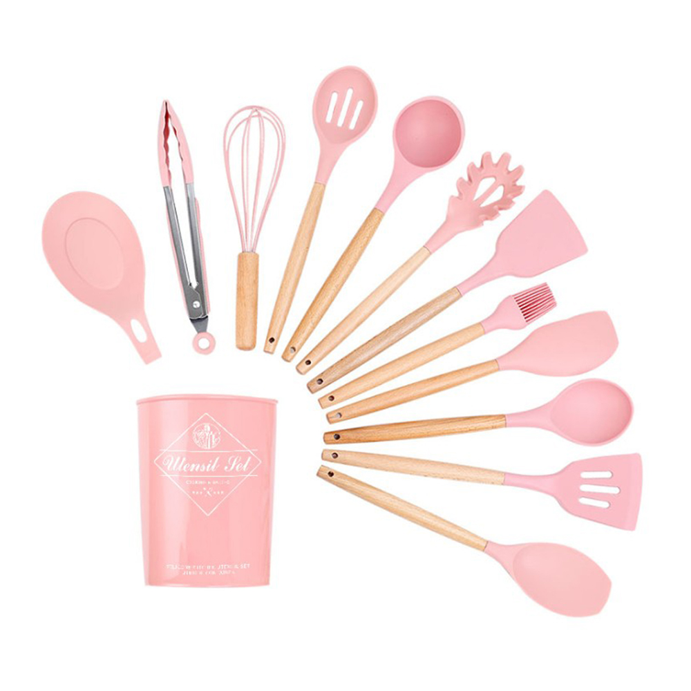 11pcs Silicone Cooking Utensils Set ,Pink Solid Wo... – Grandado