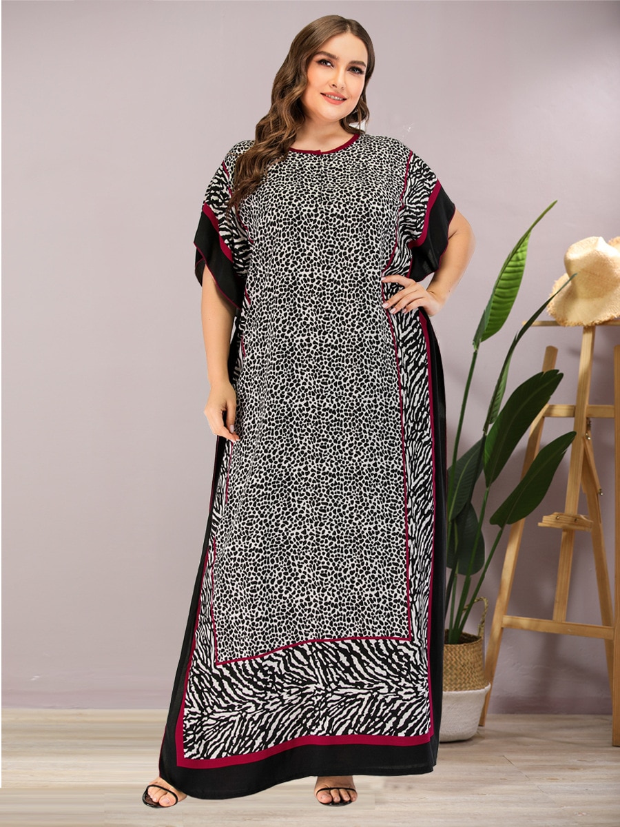 Plus Size Moslim Jurk Vrouwen Zomer O Hals Met Kor... – Grandado