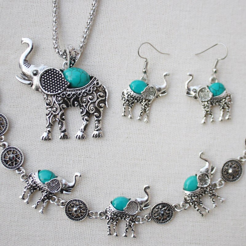 Vintage Female Enamel Elephant Jewelry Set Silver ... – Grandado