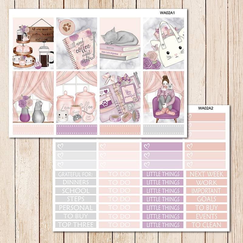 7sheets/set Cute cat and girl Weekly Label Decorat... – Grandado