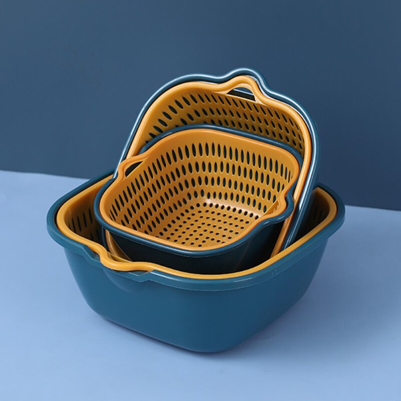 Kitchen Double Drain Basket Bowl Washing Storage B... – Grandado