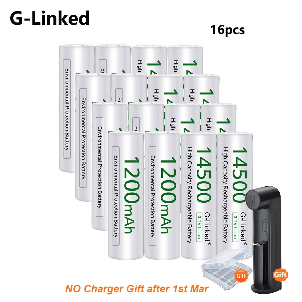 G-Linked 2-16pcs 14500 1200mAh 3.7V Li-ion Recharg... – Vicedeal