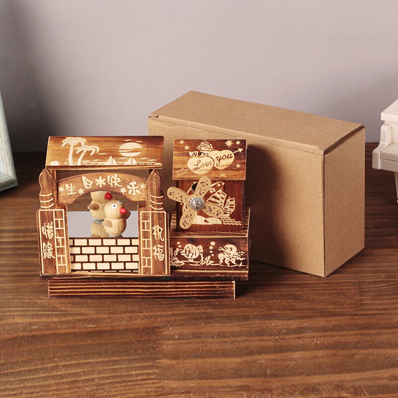 Wooden Windmill Rotating Music Box Musical Case wi... – Vicedeal