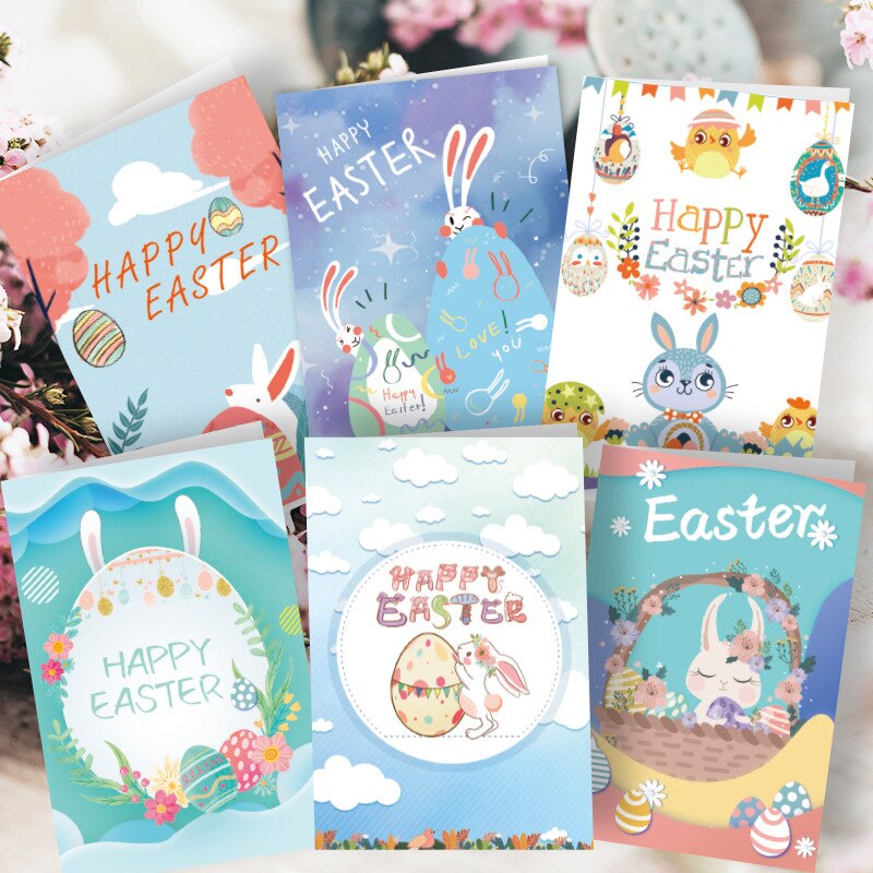 6Sets Happy Easter Greeting Card Rabbit Card DIY P... – Grandado