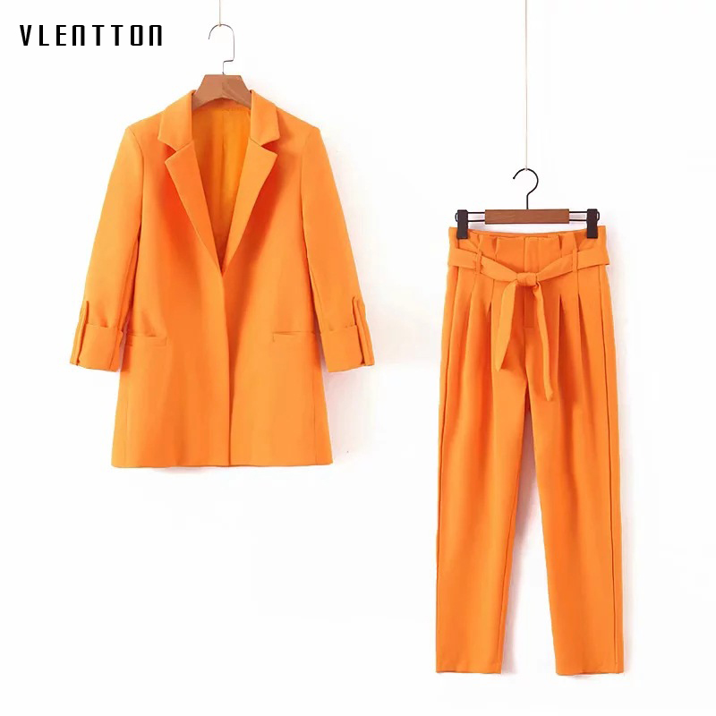Werk Broek Past OL Tweedelige Set Vrouwen Orangee ... – Grandado