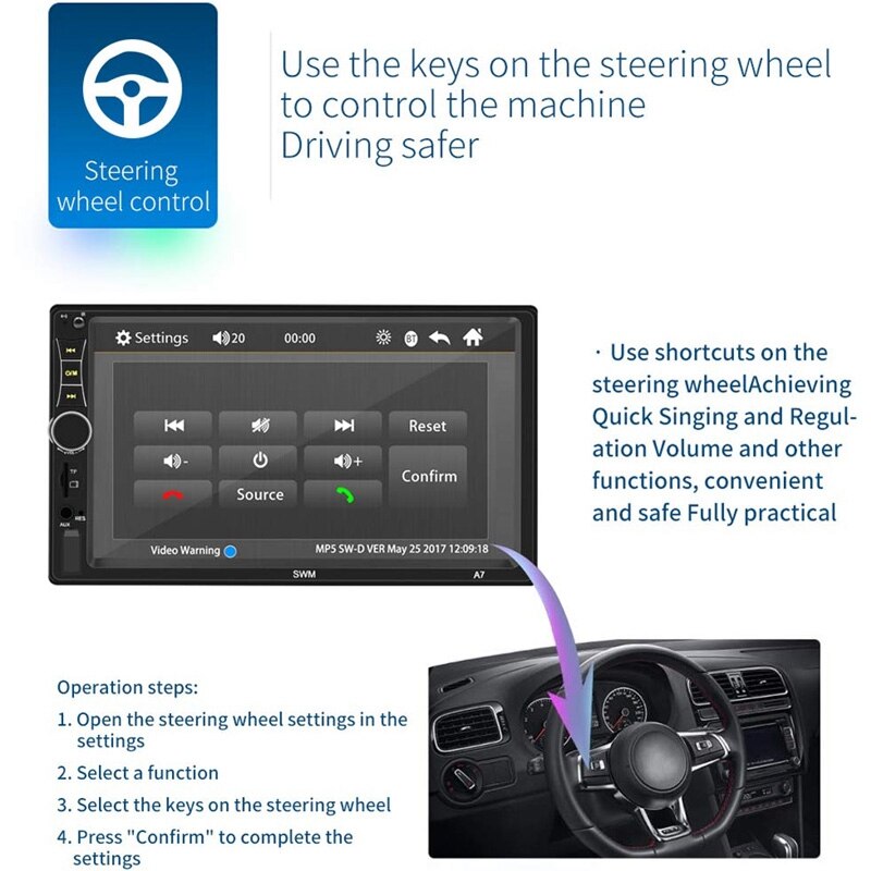 7 Inch Double DIN Car Stereo Player with Bluetooth... – Grandado