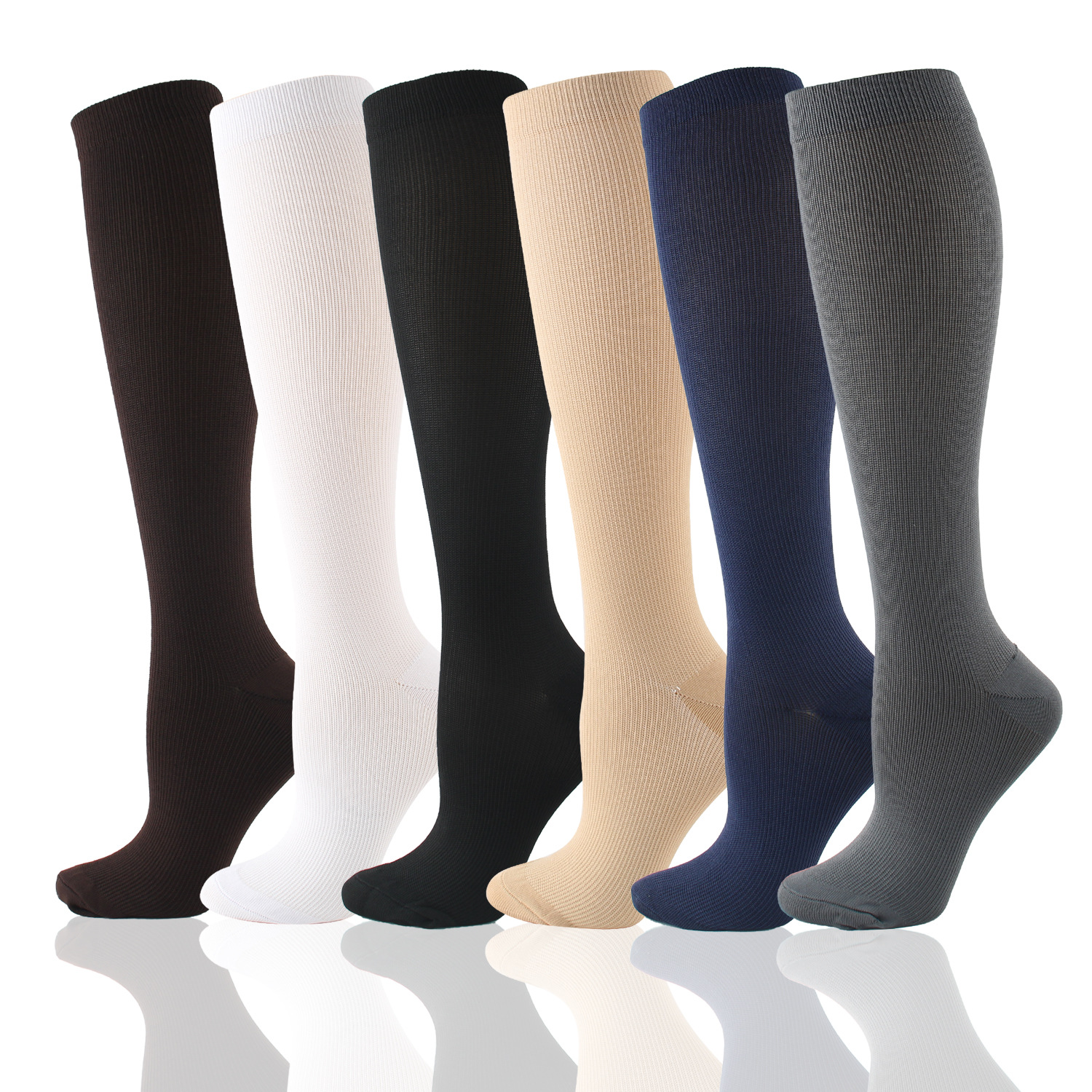 6 Pairs Solid Color Compression Socks Nurse Compre... – Grandado