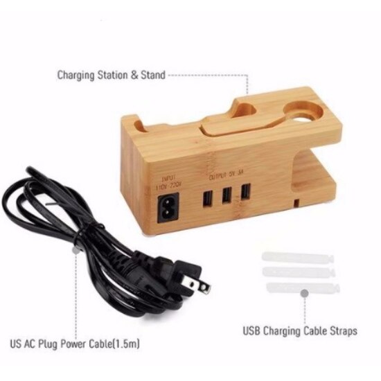 Mobile phone holder bamboo and wood desktop three-... – Grandado