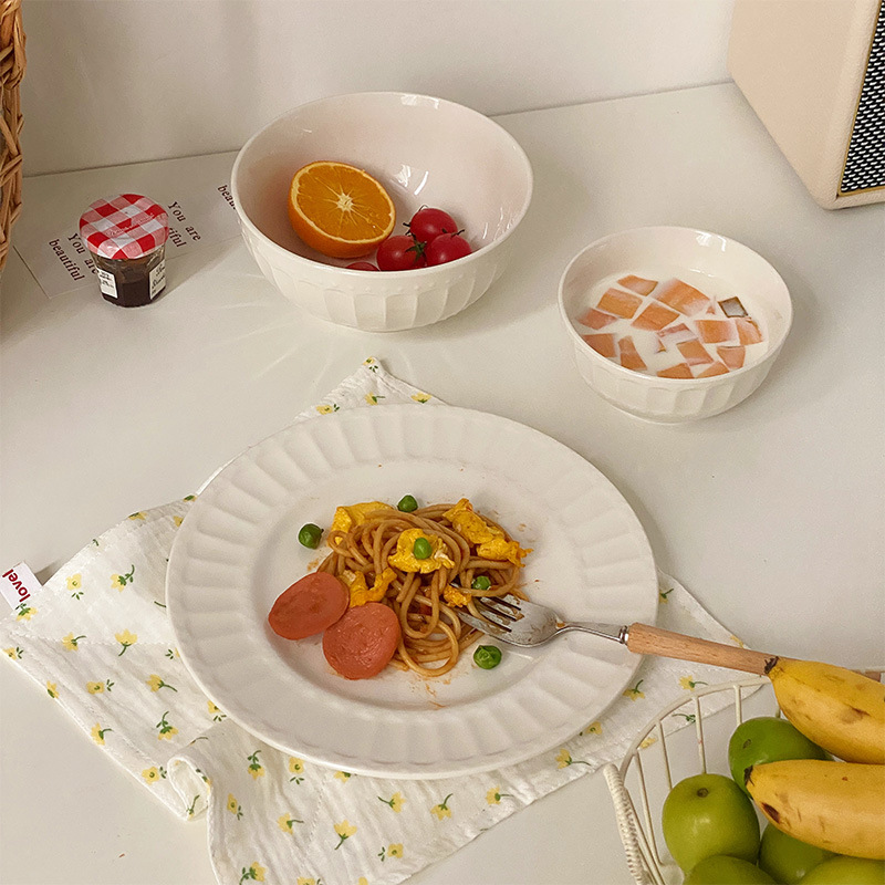 European Ceramic Plate Set Modern Relief Decorativ... – Vicedeal