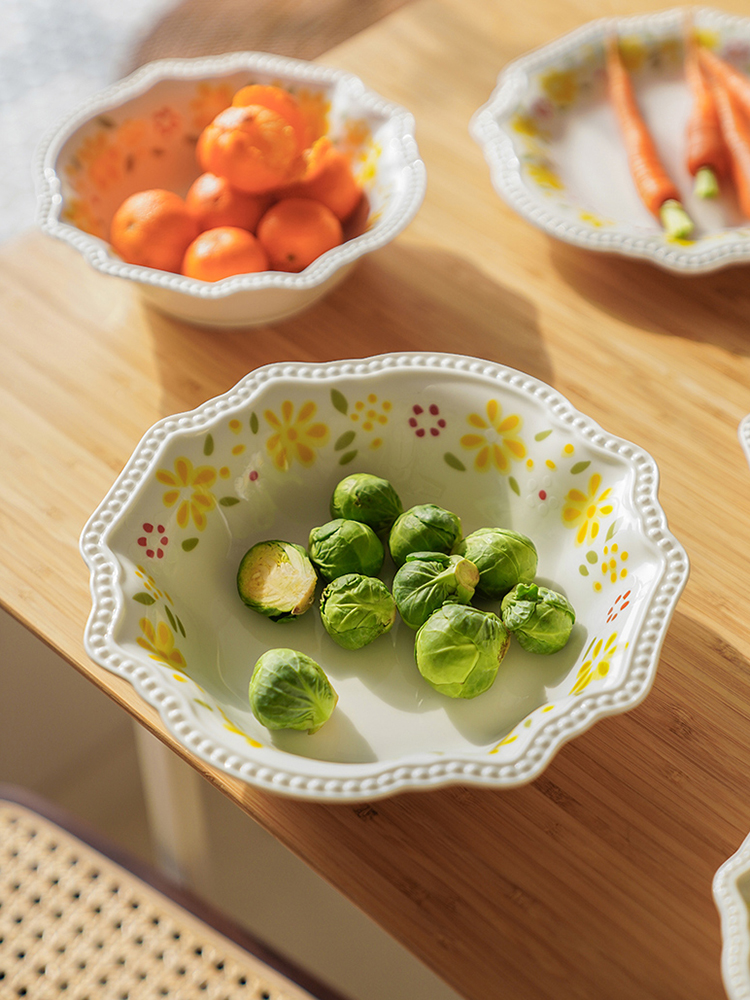 Bol de petit déjeuner à fleurs jaunes rétro, plat ... – Grandado