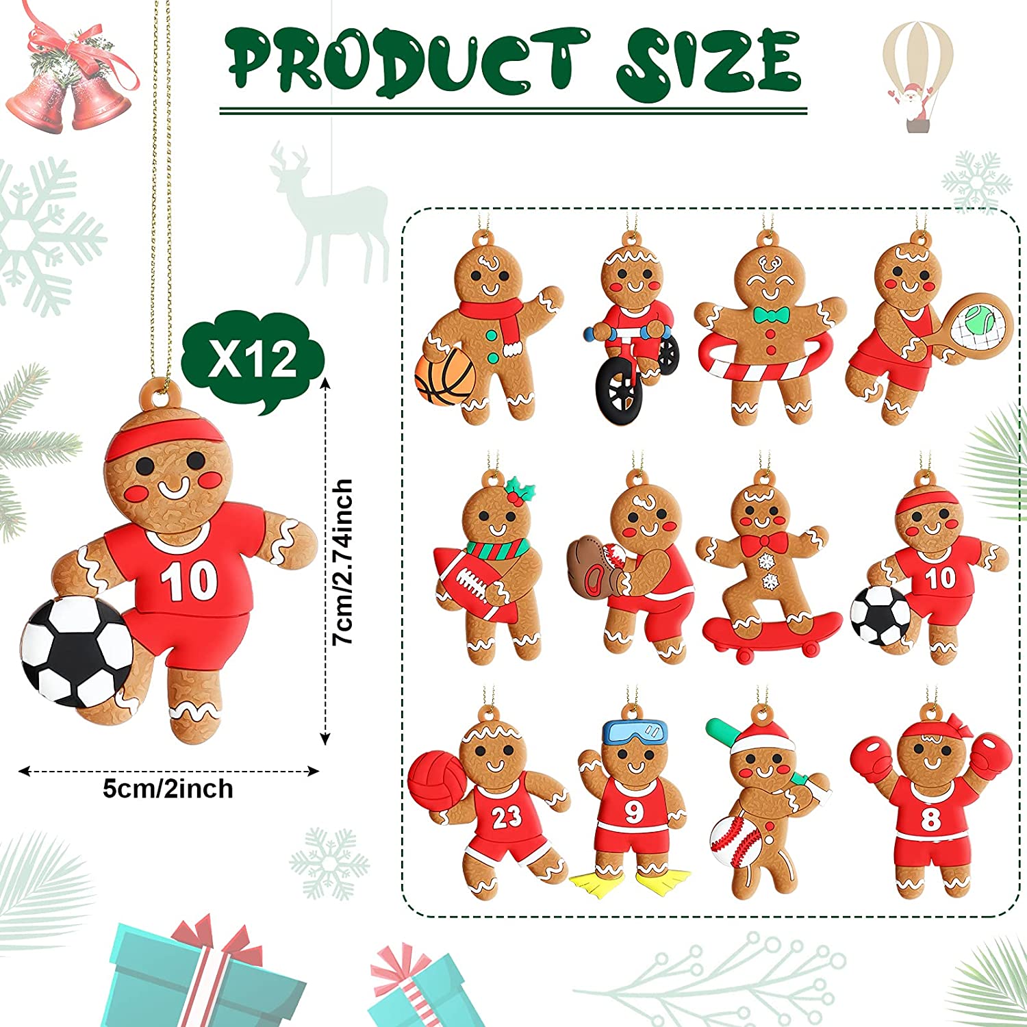 12 Pieces Christmas Gingerbread Man Ornaments Spor... – Grandado