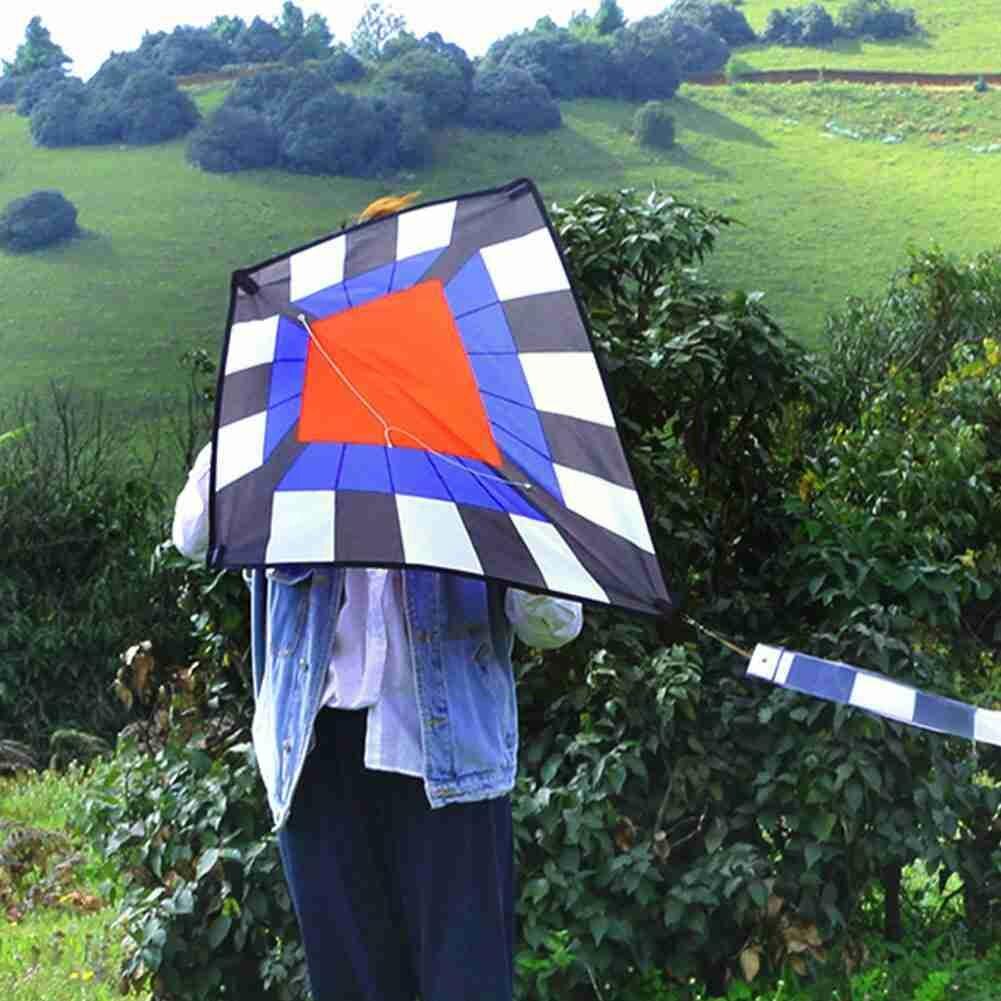 Large Rhombus Colorful Grid Kite Long Tail Nylon O... – Grandado