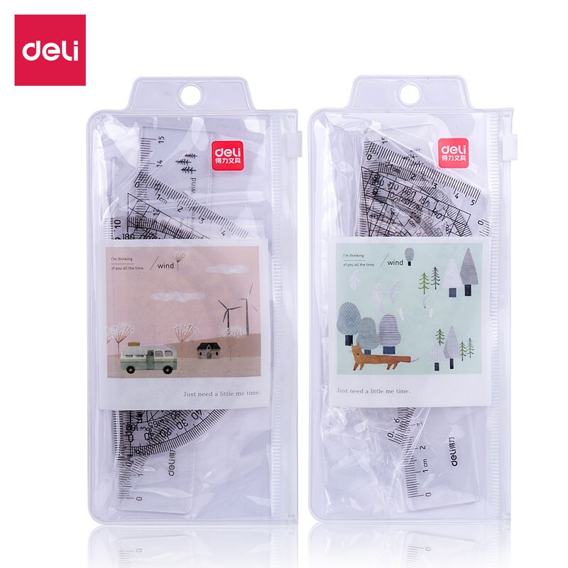 Deli 4pcs/set Transparent Straight Triangle Ruler ... – Grandado