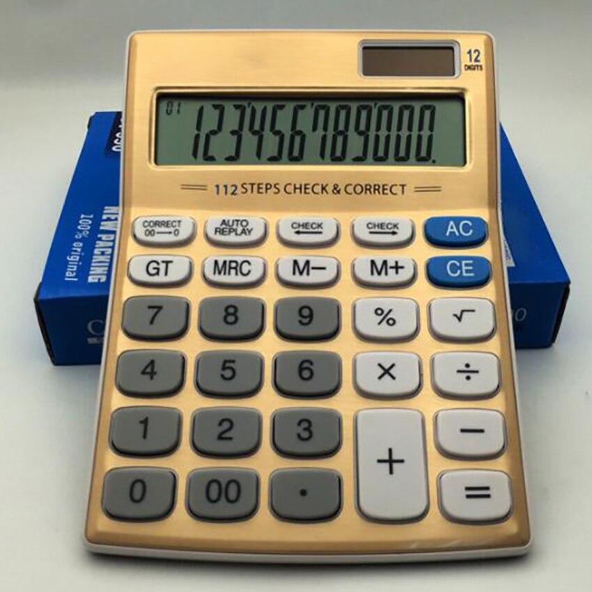 Gold 12 Digits Solar Calculator Dual Power Supply ... – Grandado